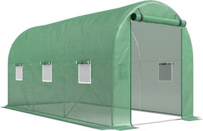 Fóliový skleník na rajčata Outsunny 395x195x190cm s 6 okny ze sítě, kulatý obloukový skleník pro pěstování rostlin a chladicí rám | Aosom.de