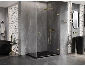 Mexen Lunar-B, pravostranný výklopný sprchový kout 85 x 80 cm, 8mm čiré sklo, zlatý kartáčovaný - 832-085-080-55-00-P