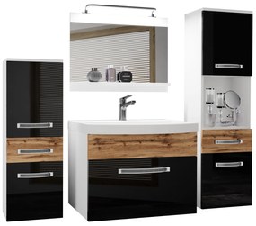 Koupelnový nábytek Belini Premium Full Version černý lesk / dub wotan+ umyvadlo + zrcadlo + LED osvětlení Glamour 95