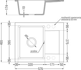 Mexen Enzo, 1-komorový granitový dřez 576x465x174 mm a dřezová baterie Elia, bílá, 6506-20-670101-00