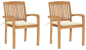 Zahradní židle 2 ks s krémovými poduškami masivní teak 3063254