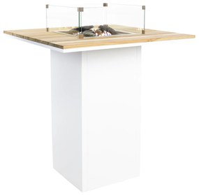 Stůl s plynovým ohništěm COSI- typ Cosiloft barový stůl bílý rám / deska teak