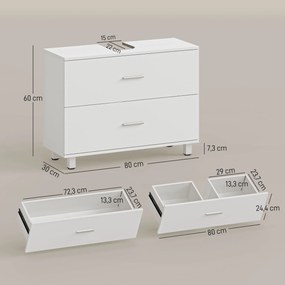 HOMCOM skříňka pod umyvadlo s 2 zásuvkami, moderní bílá, pro umyvadla bez podstavce — 80 x 30 x 60 cm