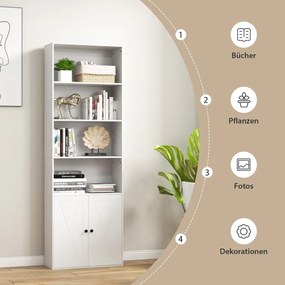 Costway Vysoká knihovna se dvířky ve venkovském stylu, bílá