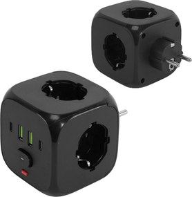 Toolight Toolight, JNH019, zásuvková kostka 7v1, 3 zásuvky + 2× USB-A + 2× USB-C, černá, OSW-56304