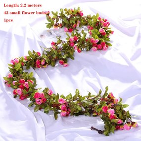 Umělá květina - pnoucí růže (220 cm, 42 poupat) Barva: tmavě růžová 15