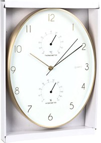 SEGNALE Nástěnné hodiny s teploměrem a vlhkoměrem 34,5 cm zlatý rám KO-837362270