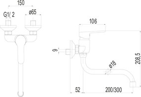 Mereo Mereo, Dřezová nástěnná baterie, Zuna, s ramínkem trubkovým ø 18 mm - 300 mm, chrom, MER-CB30106Z
