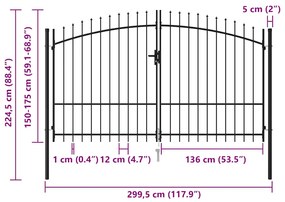 vidaXL Marketos Plotová branka Woerden s dvojitými dveřmi a hroty nahoře 299,5 x 224,5 cm