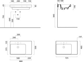 GSI GSI, NUBES keramické umyvadlo 80x50cm, s odkládací plochou vpravo, bílá ExtraGlaze, 9629111