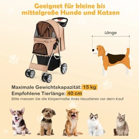 Costway Kočárek pro psy mazlíčky buggy do 15 kg – 81 × 45 × 101 cm, béžový