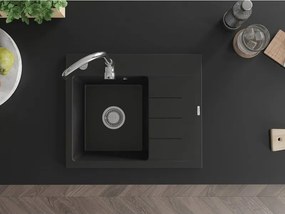 Mexen Ben granitový dřez 1-komorový s odkapávačem, levý 600 x 500 mm, černý, sifon chrom - 6522605000-77