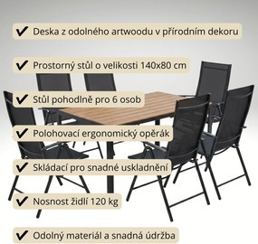 Vikio Zahradní set 140x80 pro 6 osob skládací židle V136-P2 přírodní