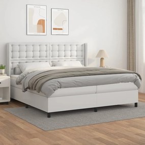 Box spring postel s matrací bílá 200x200 cm umělá kůže,  3132520