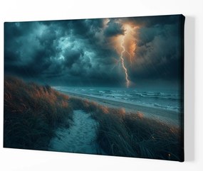 Obraz na plátně - Blesk s bouřkou nad pláží FeelHappy.cz Velikost obrazu: 40 x 30 cm