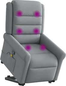 Zvedací masážní polohovací křeslo světle šedé textil 3303324