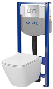Cersanit City, System50 PNEU podomítkový rám + závěsná wc mísa City Square CleanOn + chromové tlačítko Circle, S701-776
