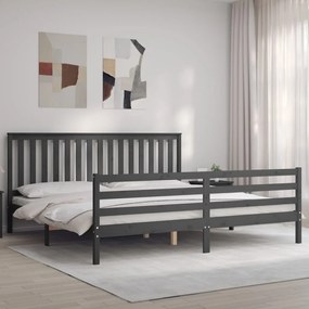 Rám postele s čelem šedý 200 x 200 cm masivní dřevo,  3194268