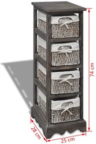 vidaXL Marketos Dřevěný úložný regál s 4 proutěnými košíky hnědý
