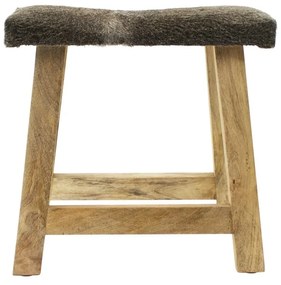 Krátká dřevěná lavice s hnědo šedým podsedákem z hovězí kůže - 45*26*46cm