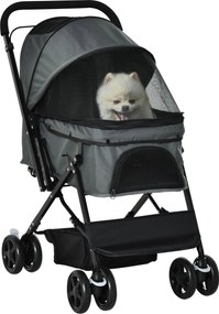 PawHut Kočárek pro Psy a Kočky - Buggy pro Malé Psy a Kočky, Tmavě Šedá Oxford, 76,5 x 52 x 95 cm | Aosom