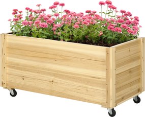 Dřevěný květináč s kolečky Outsunny pro zahradu s drenážními otvory a netkanou textilií pro pěstování květin a rostlin na balkóně nebo terase 89x48x47