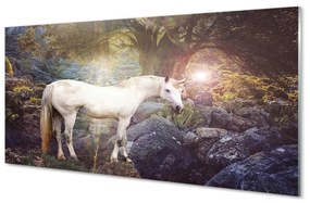 Obraz na skle Unicorn v lese 140x70 cm