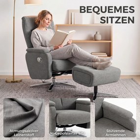 HOMCOM Relaxační křeslo manuálně nastavitelné, lounge křeslo s podnožkou, tmavě šedá