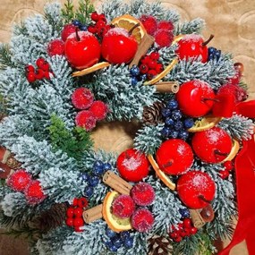 Vánoční věnec "Pomeranč a jablíčka" - 30 cm