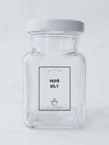 Samolepka na kořenky PEPŘ BÍLÝ průhledná 3 × 4 cm tučné písmo
