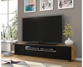 TV stolek/skříňka Aurinko 200 (dub artisan + matná černá) (s osvětlením). 1083441