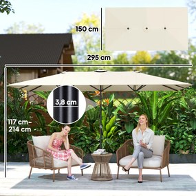 Slunečník Outsunny 150 x 295 cm dvojitý slunečník s nastavitelným úhlem sklonu, tržní slunečník na terasu z polyesteru v krémové barvě | Aosom.de