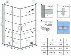 Rea Molier Black Double, sprchový kout se skládacími dveřmi 90(dveře) x 80(dveře), 6mm čiré sklo, černý profil, KPL-K1011
