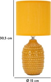 Keramická stolní lampa v hořčicové barvě s textilním stínidlem (výška 30,5 cm) Points – Mauro Ferretti