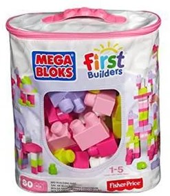 Mattel Mega Bloks velký pytel ksotek - růžový (80 ks)