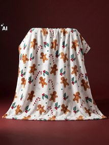 Sinsay - Vánoční deka s motivem perníkového panáčka - oranžová
