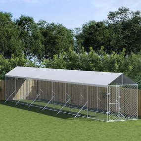 Venkovní psí kotec se střechou stříbrný 2 x 14 x 2,5 m ocel 3190485