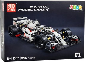 LEAN Toys Stavebnicové kostky – závodní auto F1, bílo-červené, 1235 dílků