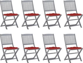 vidaXL Skládací zahradní židle s poduškami 8 ks masivní akácie [3078310] Barva: Červená