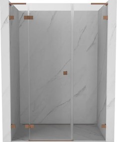Mexen Lunar L, levé otočné sprchové dveře 140 cm, 8mm čiré sklo, měděný matný profil, 834SL-140-050-65-00-L