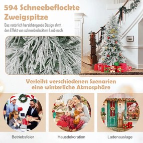 Costway 210 cm zasněžený umělý vánoční stromek s 65 kulovými lampami 350 teplá