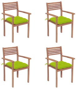 Zahradní židle 4 ks jasně zelené podušky masivní teak,  3062315