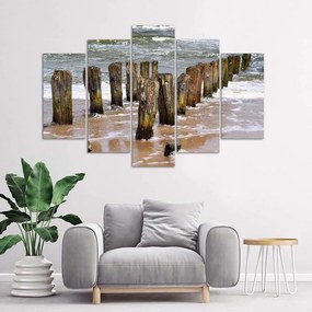 Gario Obraz na plátně Vlny na pláži - 5 dílný Rozměry: 100 x 70 cm