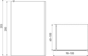 Novoterm Sprchová zástěna Walk-in NV-Line 100 G, černá/grafit - bez vaničky