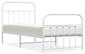 vidaXL Kovový rám postele s hlavovým a nožním čelem bílý 90 x 200 cm