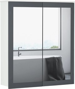 Koupelnová skříňka Keankin s zrcadlem, závěsná skříňka s 2 skleněnými dveřmi a nastavitelnými policemi 69x17x75.5 cm Bílá | Aosom