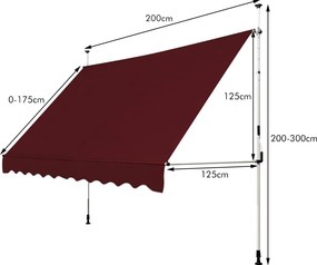 Costway Upínací markýza 200 cm široká Balkonová markýza bez vrtání, odolná proti