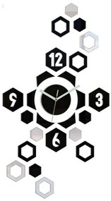3D nalepovací hodiny Hexagon černo-zrcadlové