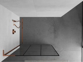 Mexen Kioto L, sprchová zástěna Walk-In 100 x 200 cm, 8mm čiré sklo černý vzor, ​​růžové zlato profil, 800-100-103-60-77