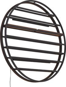 Moderní nástěnné svítidlo černé s kulatým dřevěným detailem a integrovanou LED - Wine Rack